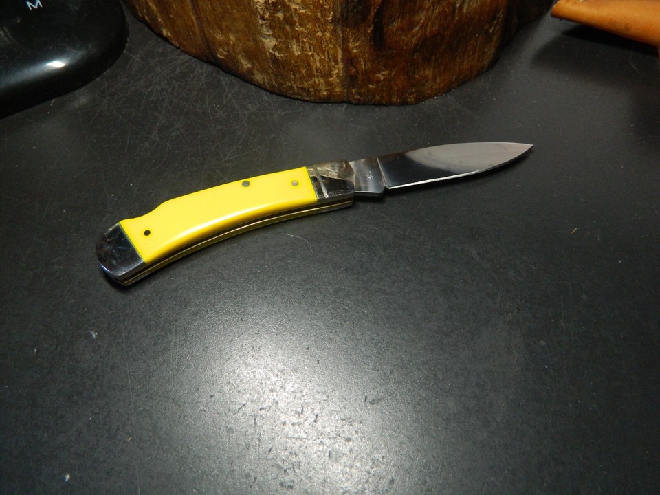 BOKER TREE BRAND POCKET KNIFE 3 3/4" YELLOW SMOOTH BONE LOCK BACK BLADE ...