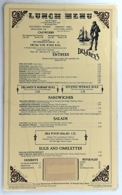 1980's Vintage Laminated Lunch Menu DELANEY'S Restaurant Orange County ...