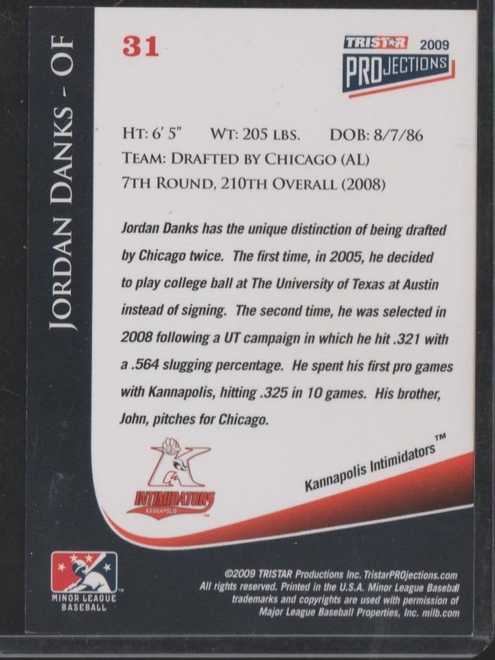 Jordan Danks 2009 Tristar Projections Autograph # 31 Mint+ | eBay