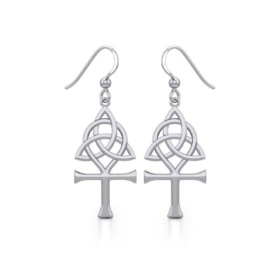 Egyptian Ankh Triquetra Cross 925 Sterling Silver Earrings Fine ...