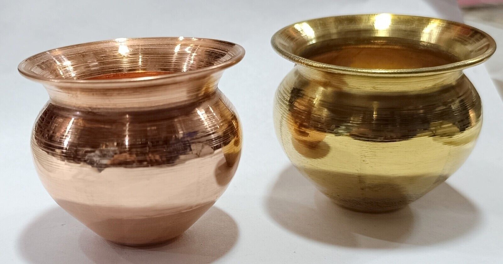 1 Brass & 1 Copper Pooja Lota Kalash Gagar Pot Jal Abhishek Lota Hindu ...
