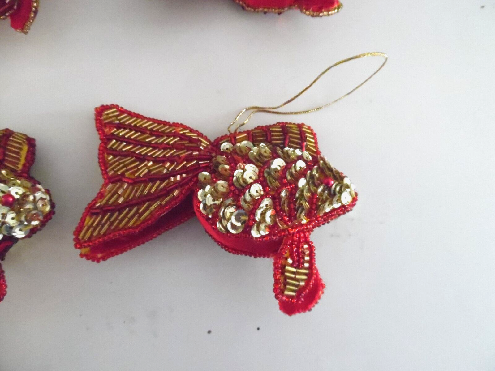 Lot Of 6 Vintage Red Sequined Beaded Ryukin Goldfish Fish Christmas ...