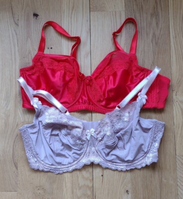 Adore Me 40D Lot of 2 Red and Taupe Unlined Lace 2 Ply UW 3 Part Cup ...