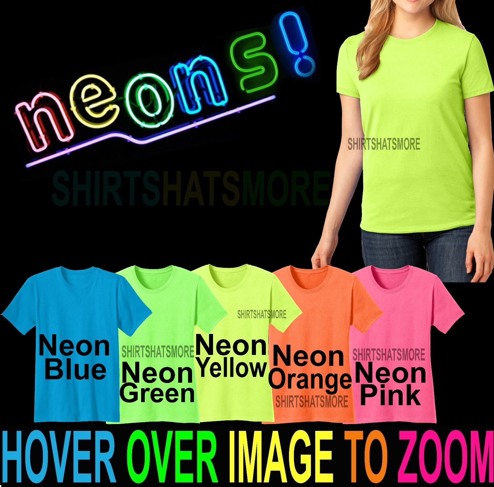 Classic Cotton Blend Ladies T-Shirt NEONS Neon Glow S M L XL 2X 3X 4X ...
