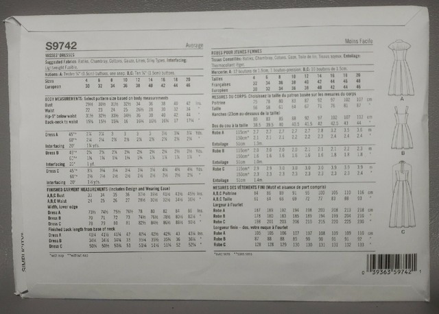 S9742 Sewing Pattern Misses' Button Front Dresses Size 4-12 Simplicity ...