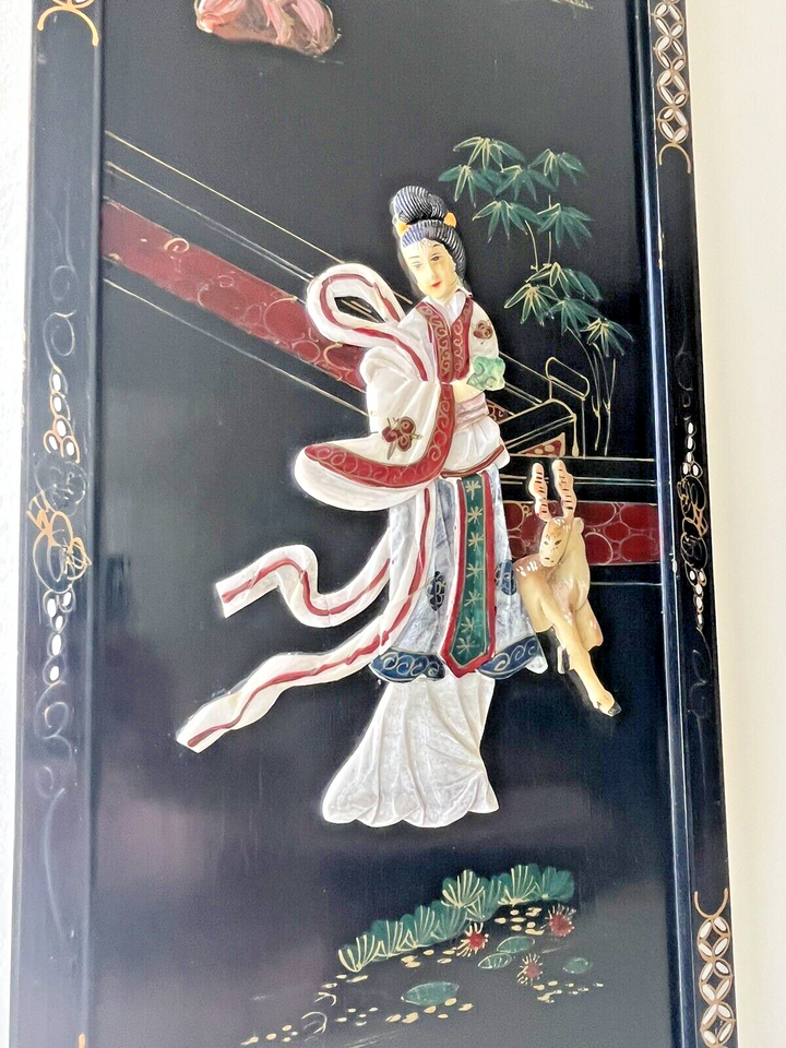Vintage Asian Marble Wall Panel with Black Lacquer Geisha Art. | eBay