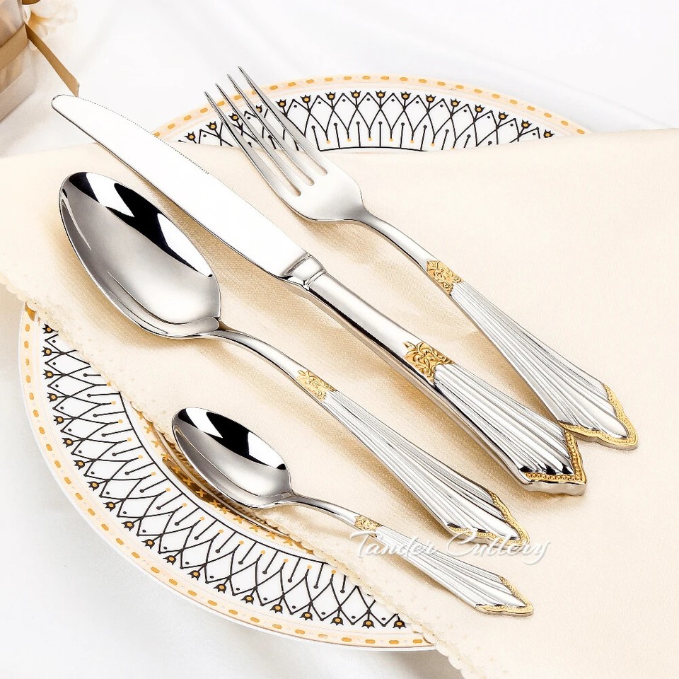 4/24 Pieces Cutlery Set Stainless Steel Gold Plated Tableware ...