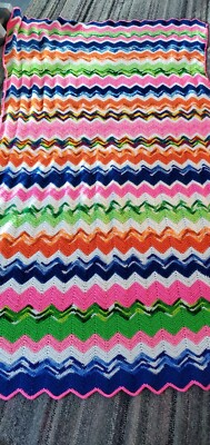 Vintage Handmade Multicolor Afghan Crochet Blanket Zig Zag Pattern ...
