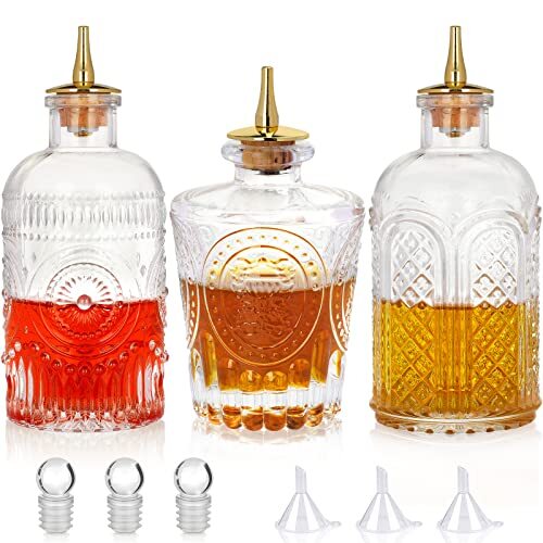 Bitters Bottle Set - Set of 3 Dash Bottle with Gold Dasher Top Antique ...