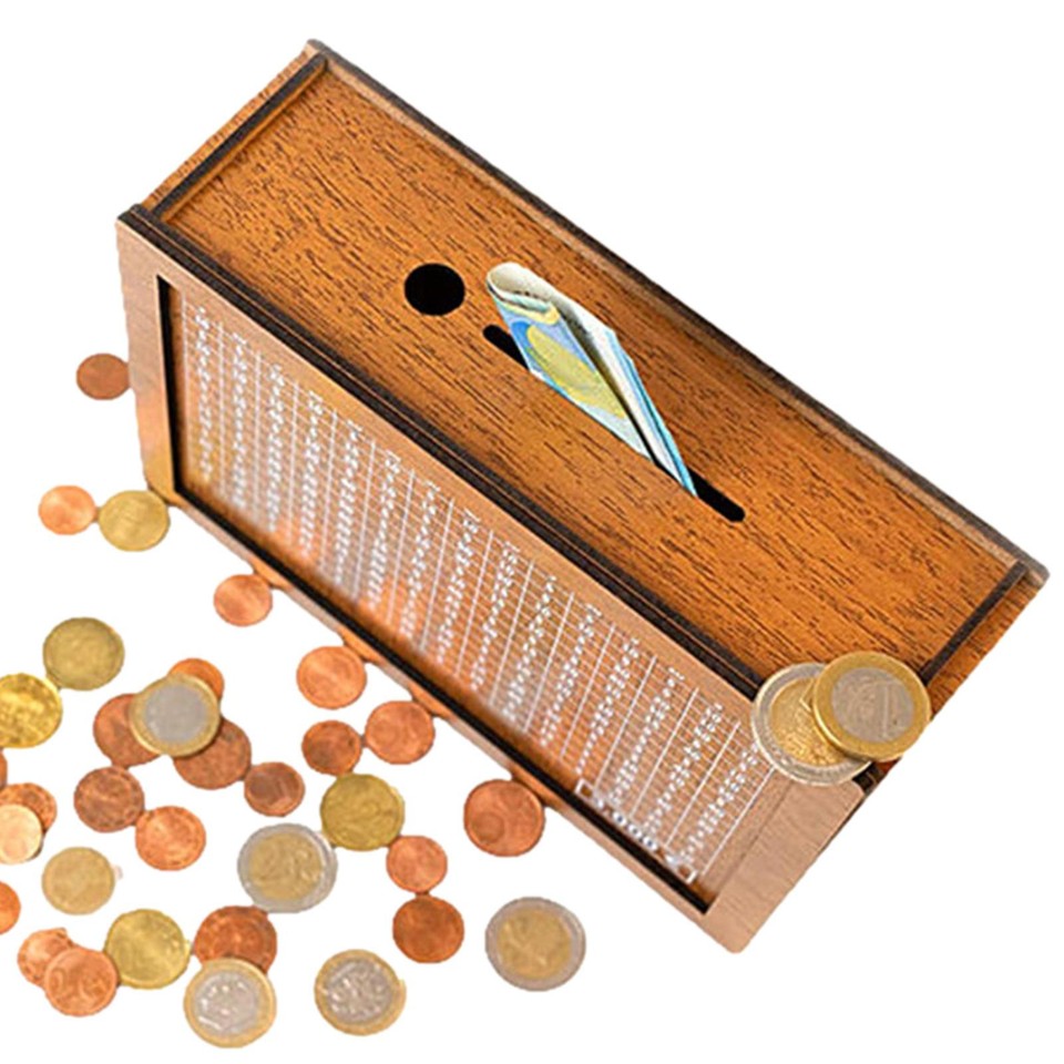 Wooden Piggy Bank Cash Box Money Bank With Counter Money Saving ...