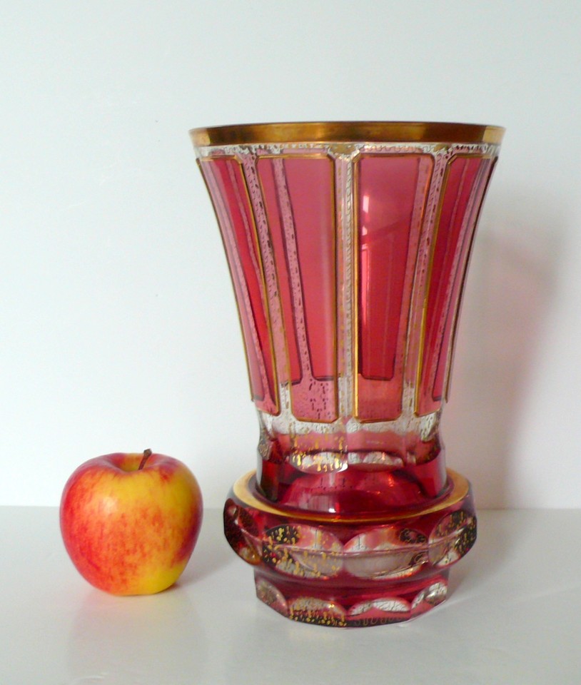 Exceptional MOSER Cabochon 10 Cranberry Paneled Crystal Glass Gold ...