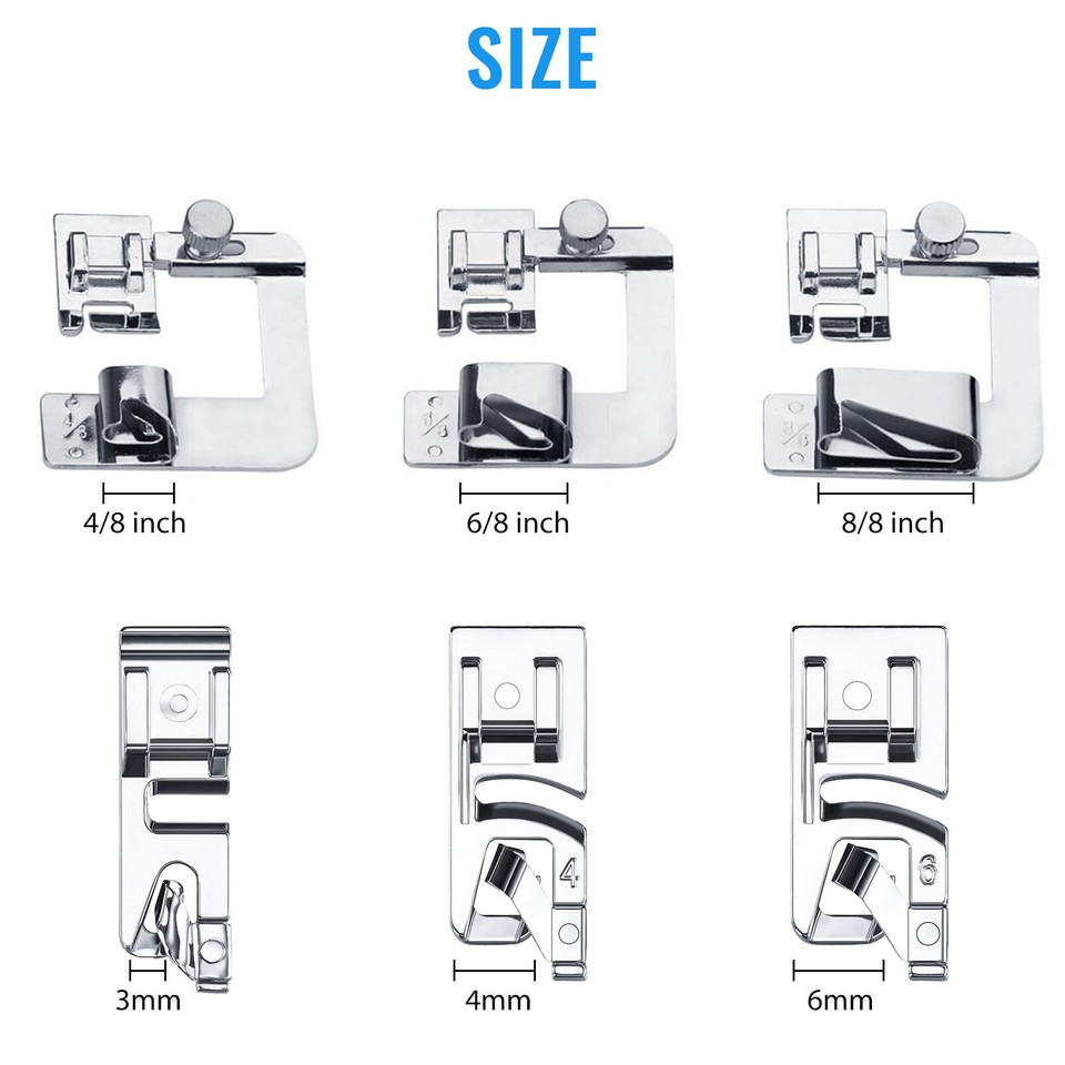 6X Narrow/Wide Rolled Hem Presser Foot for Singer Brother Sewing ...