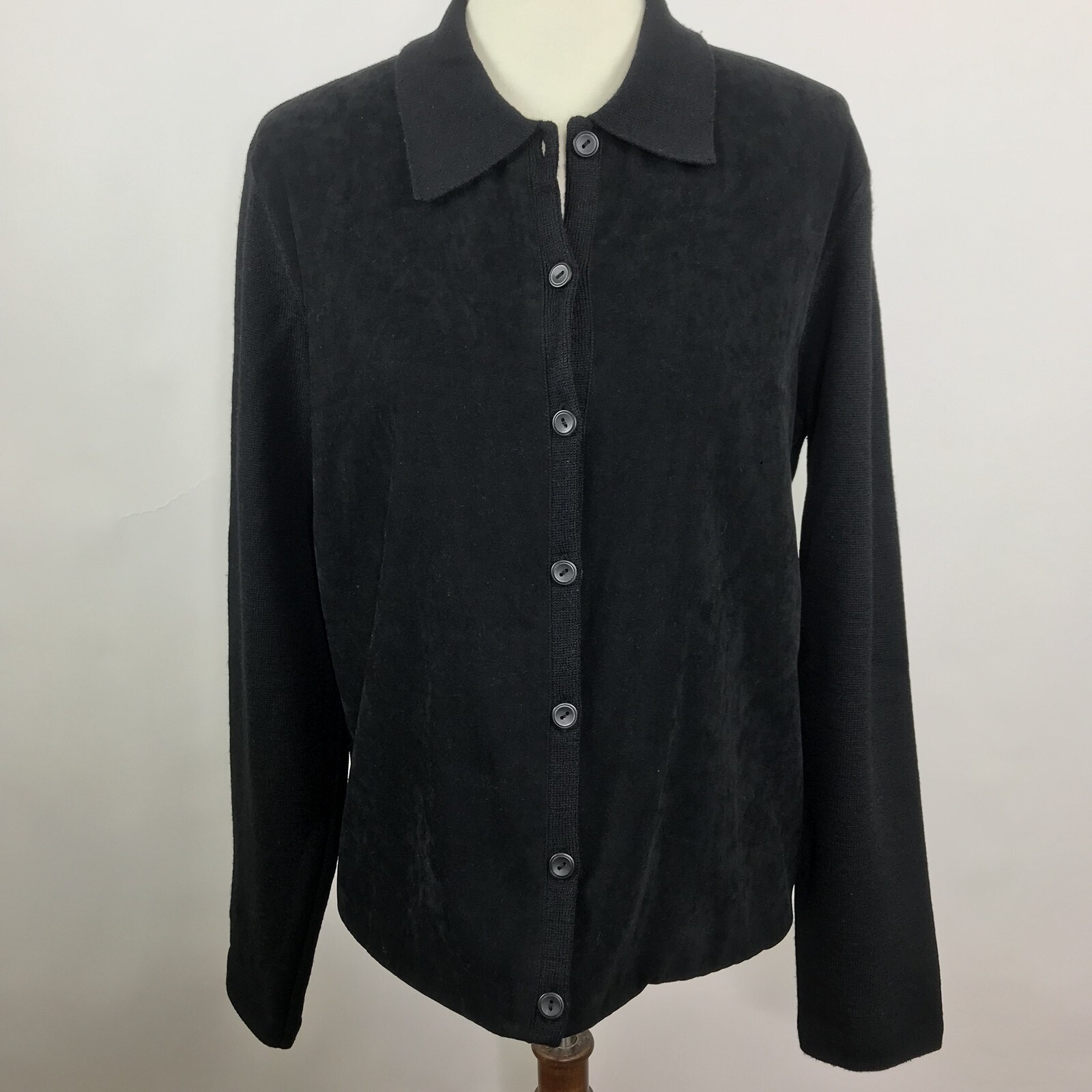Talbots Wool Sweater Cardigan Button Down Velvet Front- Knit Sleeves ...