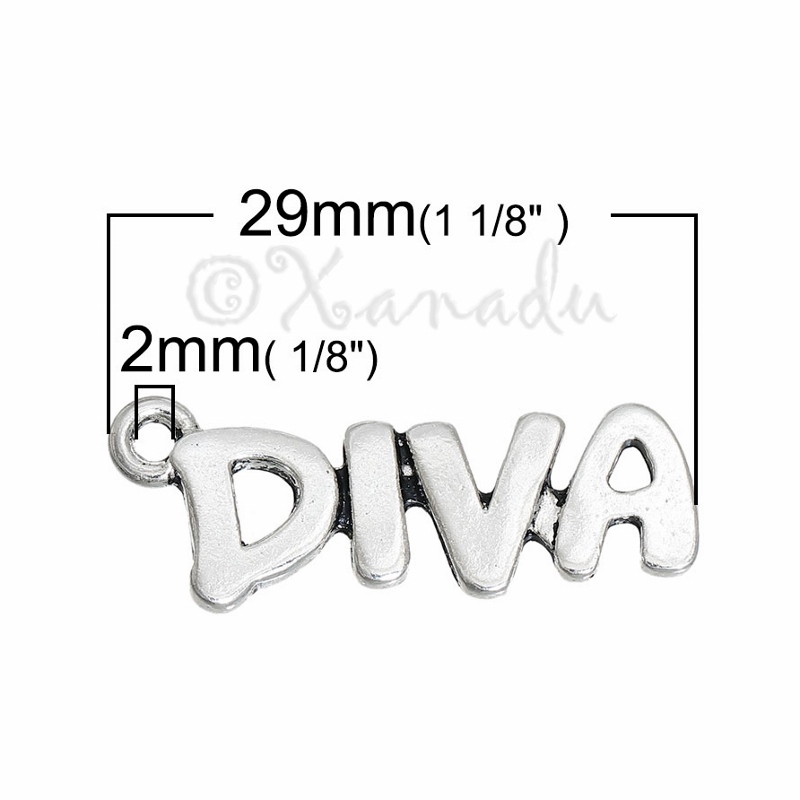 Diva Charms 29mm Wholesale Antique Silver Plated Pendants C4618- 10, 20 ...