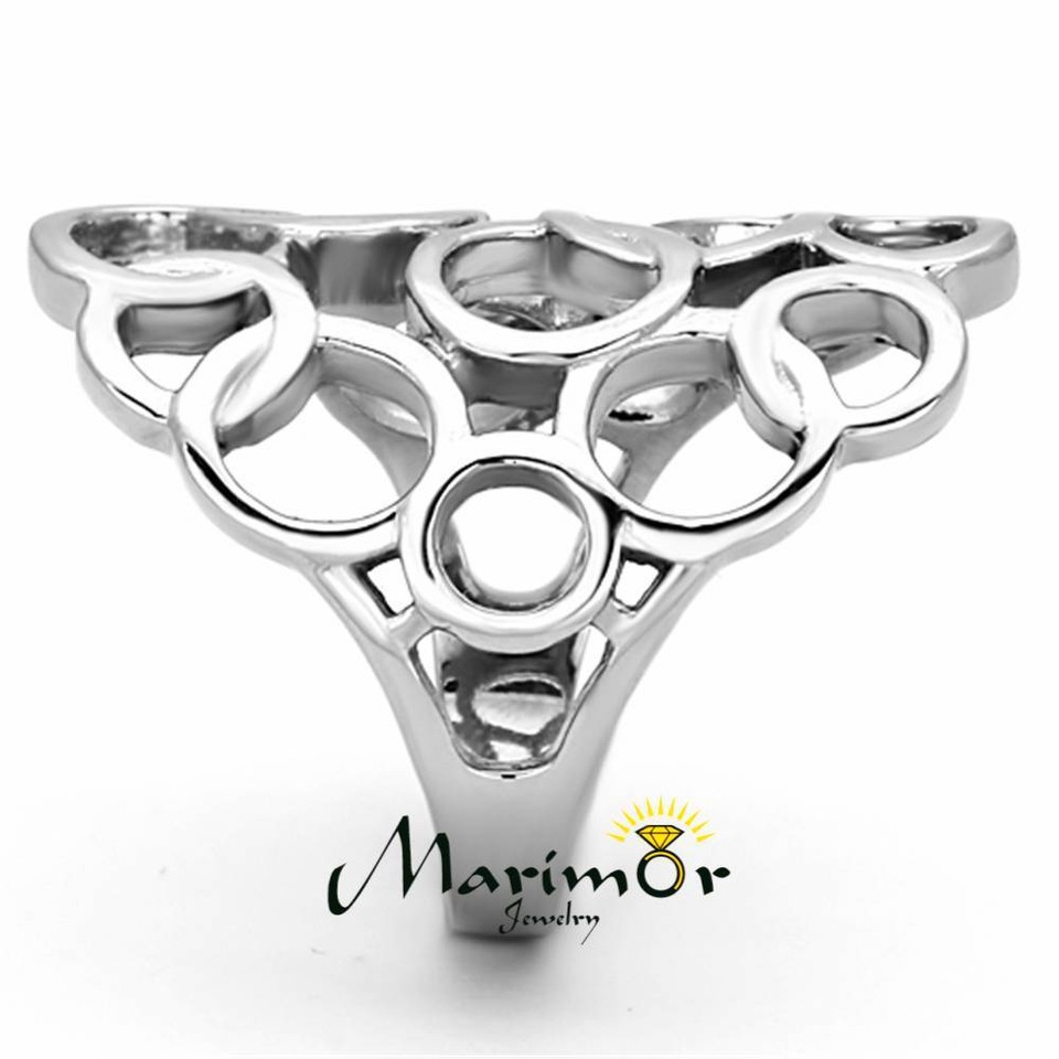 HIGH POLISHED STAINLESS STEEL INTERLOCKING CIRCLES FASHION RING WOMEN'S ...
