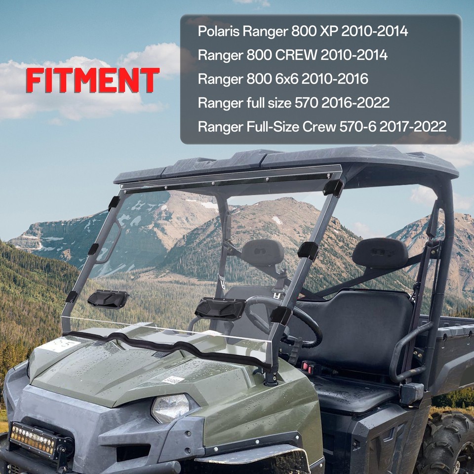 Vented Full Windshield PC For Polaris Ranger 800 6X6 2010-2016 Scratch ...