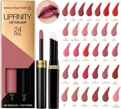 MAX FACTOR Lipfinity 2 Step Lip Colour + Top Coat 24Hrs Lip Tint ...