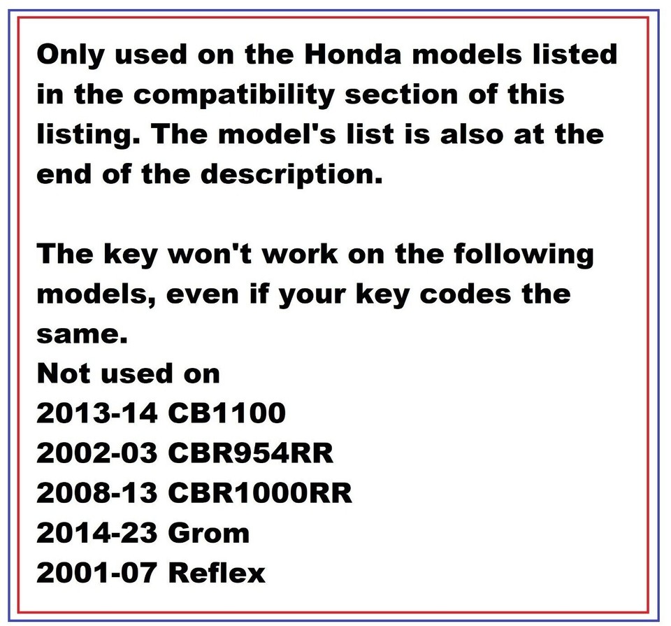Honda Motorcycle Keys Replacement Spare Key Cut to Code 11212231 ...
