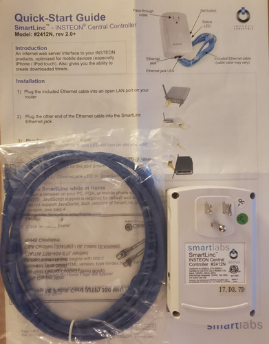 INSTEON SmartLinc Central Controller 2412N, W/QK Guide/Ethernet Cable ...