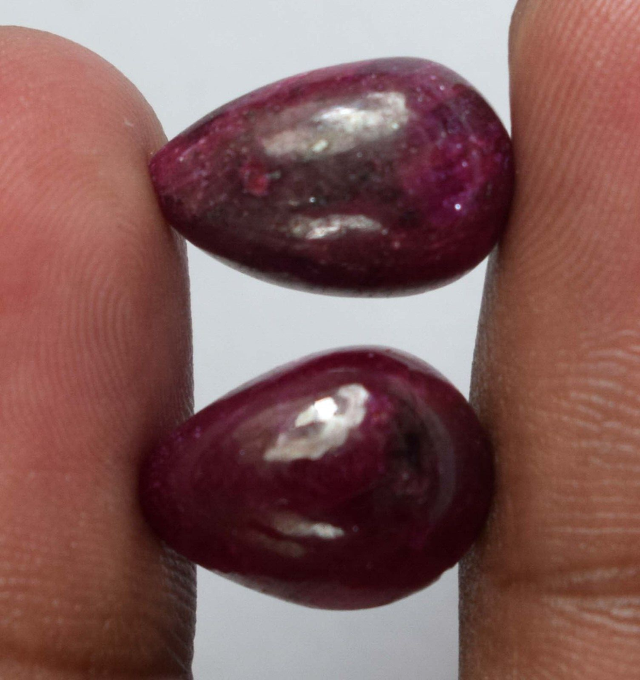 Natural Pear Cabochon Madagascar Ruby Gemstone Pair 15.60 Ct Certified ...
