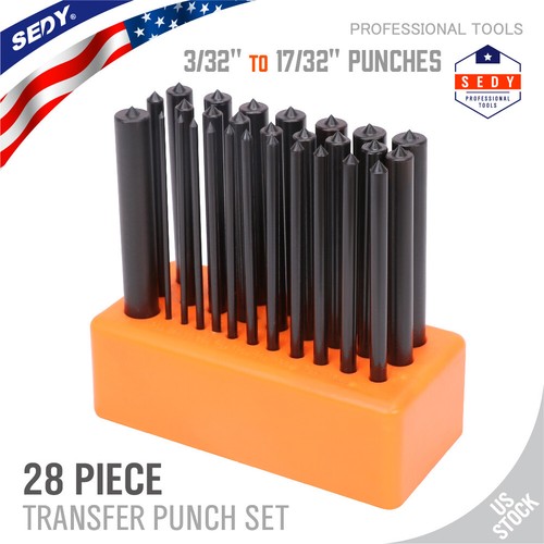 28Pcs Center Transfer Punch Set 3/32" - 1/2" Heat Treated Alloy Steel ...