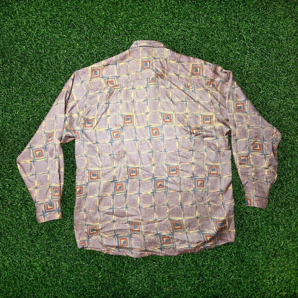 VTG Genelli 100% Pure Silk Button-up Shirt Multicolor Abstract Plaid ...