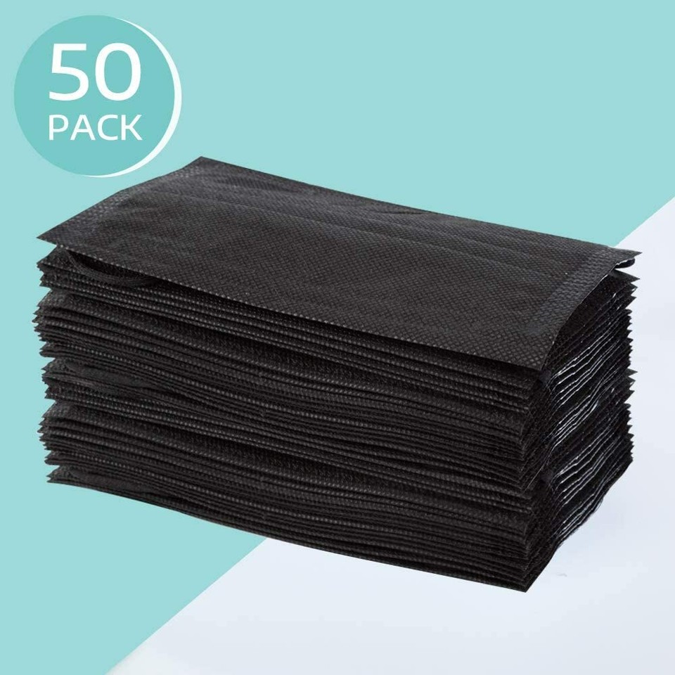 Face Mask 50 PCS BLACK Color 3-Ply Disposable Face Mask Earloop Mouth ...