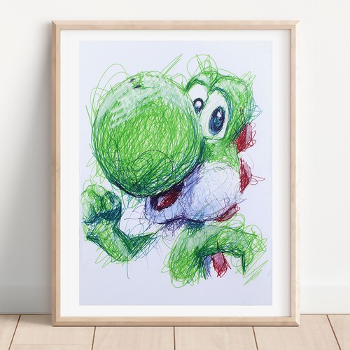 Yoshi Ballpoint Pen Print, Super Mario Art Poster | eBay