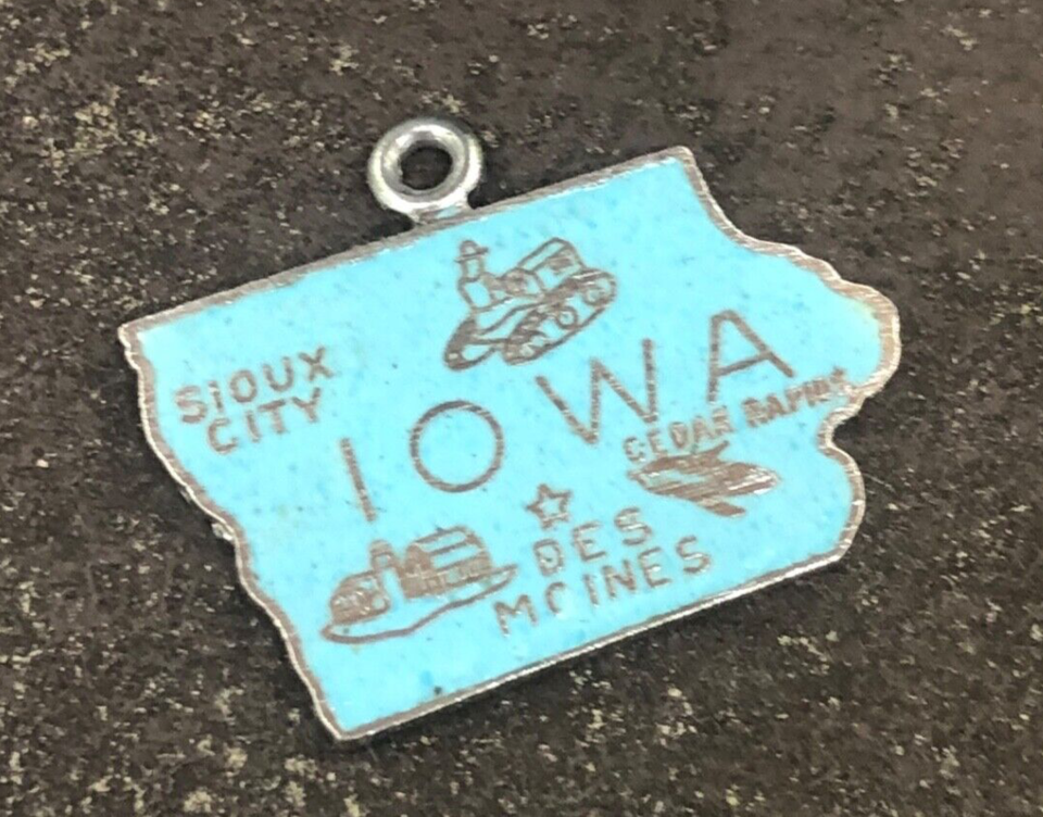 Vintage Sterling Silver IOWA Blue Enamel Sterling Silver State Map ...