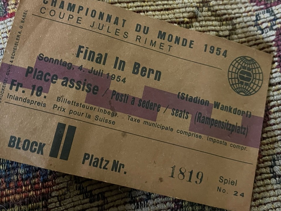 1954 JULES RIMET WORLD CUP FINAL TICKET WEST GERMANY 3 HUNGARY 2 ...