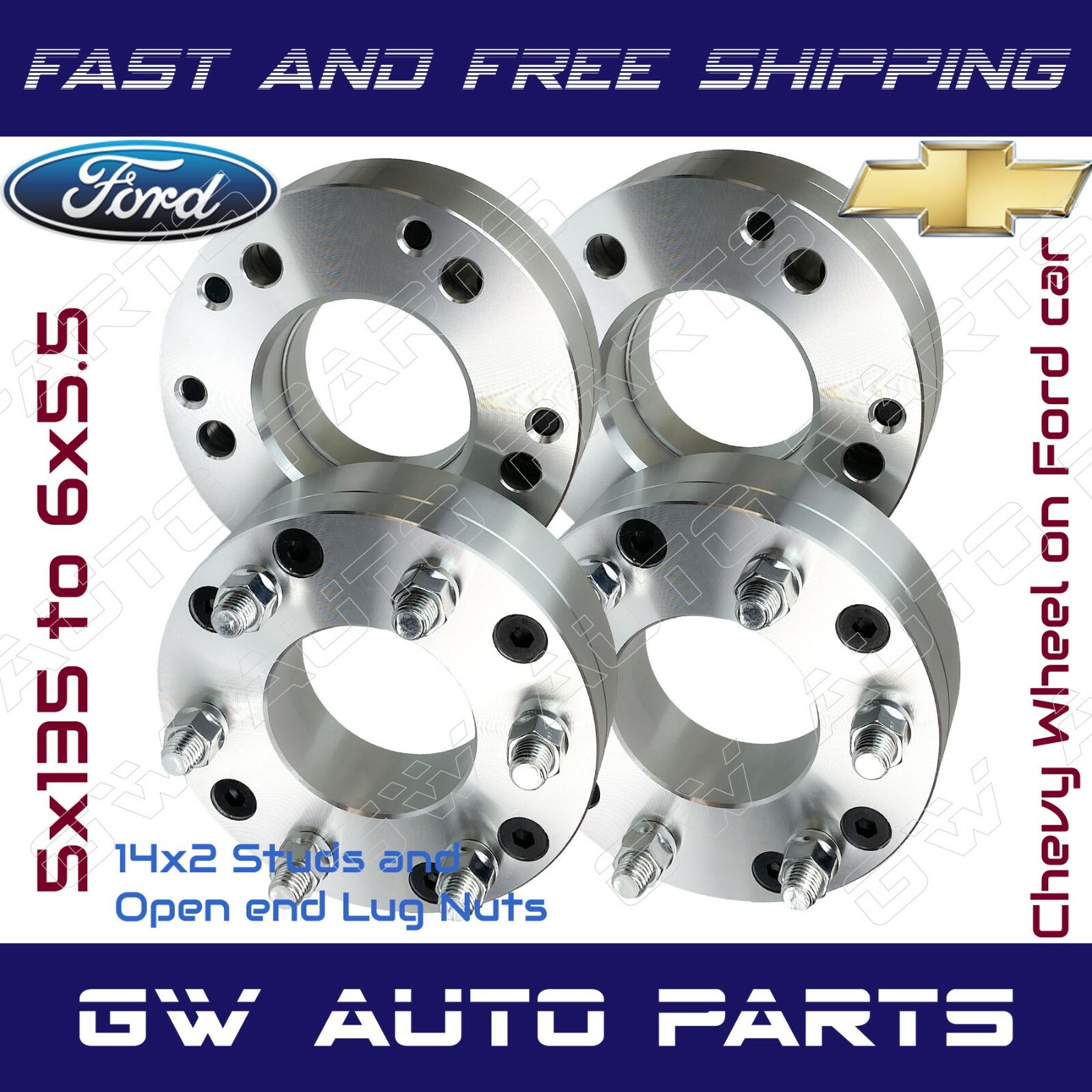 4 PCs 5X135 TO 6X5.5 WHEEL ADAPTERS 2" M14X2 | 6 LUG WHEELS ON 5 LUG ...