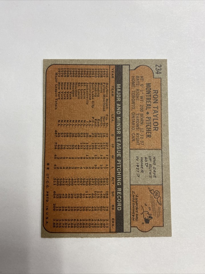 1972 Topps Baseball Ron Taylor Montreal Expos Card #234 | eBay