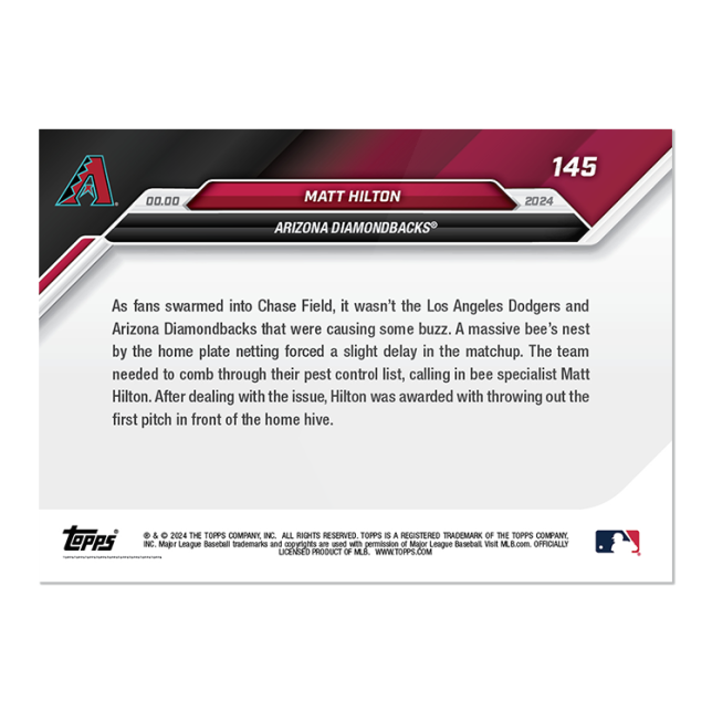 Matt Hilton - 2024 MLB TOPPS NOW Card #145 Baseball Beekeeper Bees ...