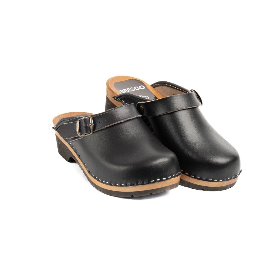 Swedish wooden clogs with buckle from antic real leather and light wood ...