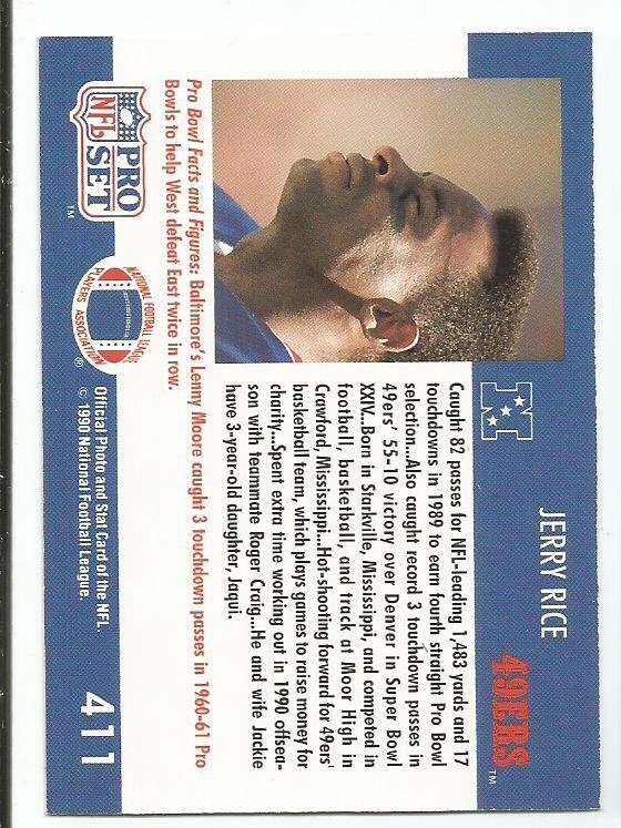 JERRY RICE 1990 PRO SET PRO BOWL CARD NM-MT CONDITION SAN FRANCISCO ...
