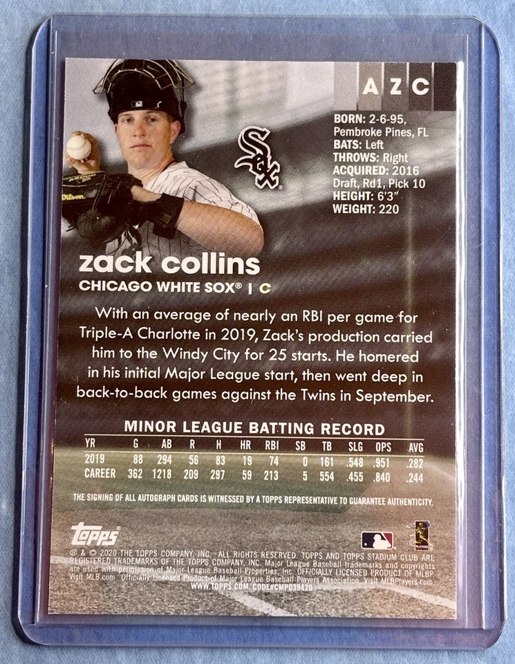 💎2020 Topps Stadium Club ZACK COLLINS ️AUTO RC On-Card SP Chicago ...