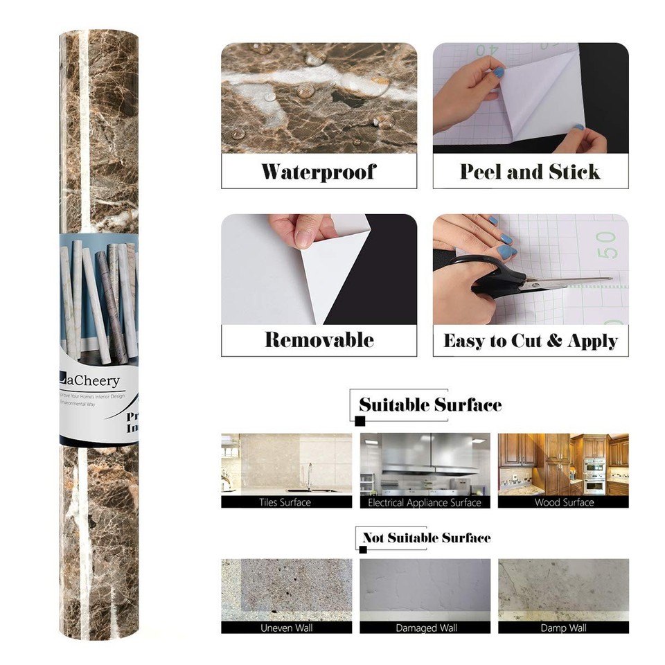 Wallpaper Dark Brown Marble Contact Paper Cabinets Peel Stick Kitchen ...