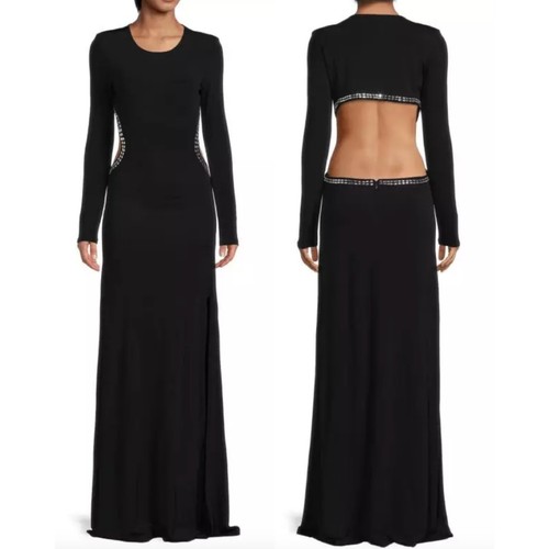 $695 Ramy Brook Emory Cutout Floor Length Gown Size 6 Black New Womens ...