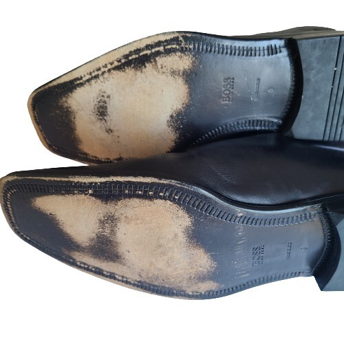 HUGO BOSS Dress Ankle Boots Lace Up Black Leather Apron Front Square ...