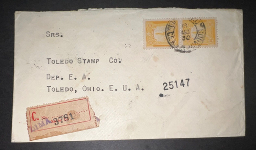 1930 Peru Registered Cover Lima to Toledo OH Ohio USA Stamp Co | eBay.de