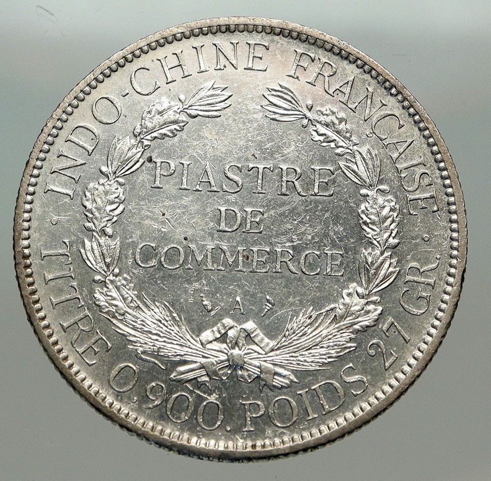 1900 A FRENCH INDO-CHINA Antique BIG Silver Piastre Coin France ...