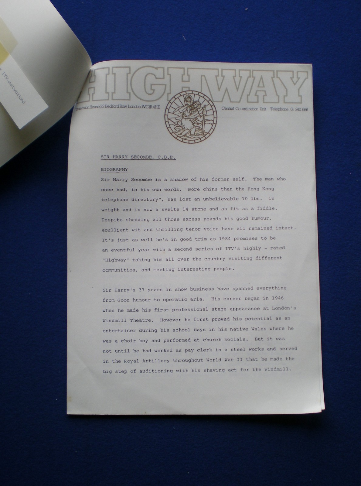HIGHWAY TV Series Harry Secombe - UK. Promotional Press Kit 1984 | eBay UK