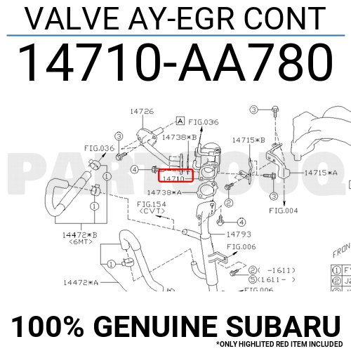 14710AA780 Genuine Subaru VALVE AY-EGR CONT 14710-AA780 | eBay