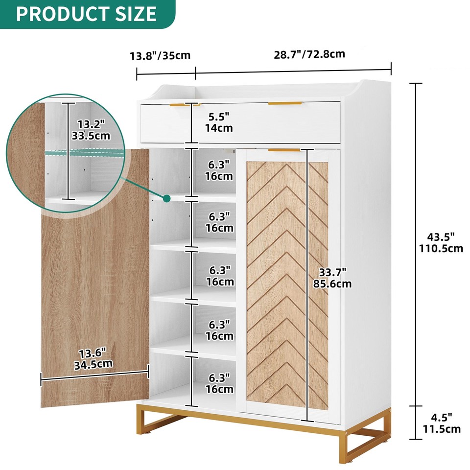 43.5" Tall Shoe Cabinet with Drawer Entryway Modern Shoe Storage Rack ...