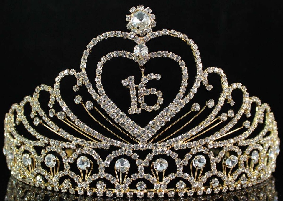 SWEET SIXTEEN 16 BIRTHDAY PARTY RHINESTONE TIARA CROWN W/ HAIR COMBS ...