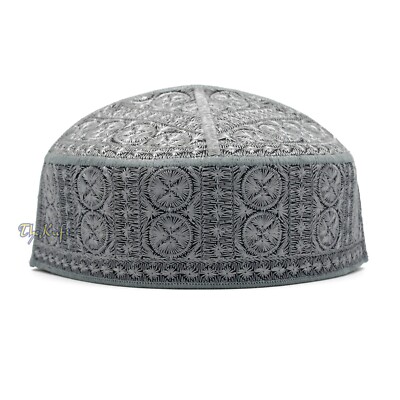 Grey Embroidered Kufi Cap with Diamond Pattern – Muslim Pakistani-style ...