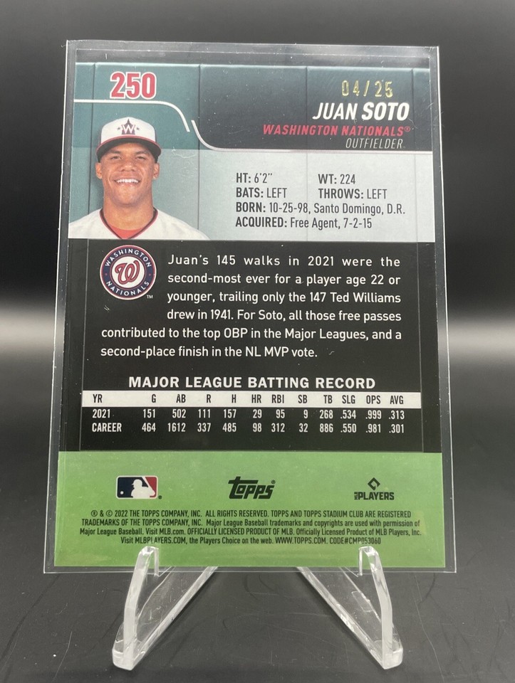 Juan Soto 2022 Topps Stadium Club Rainbow Foil 04/25 #250 MLB SSP | eBay