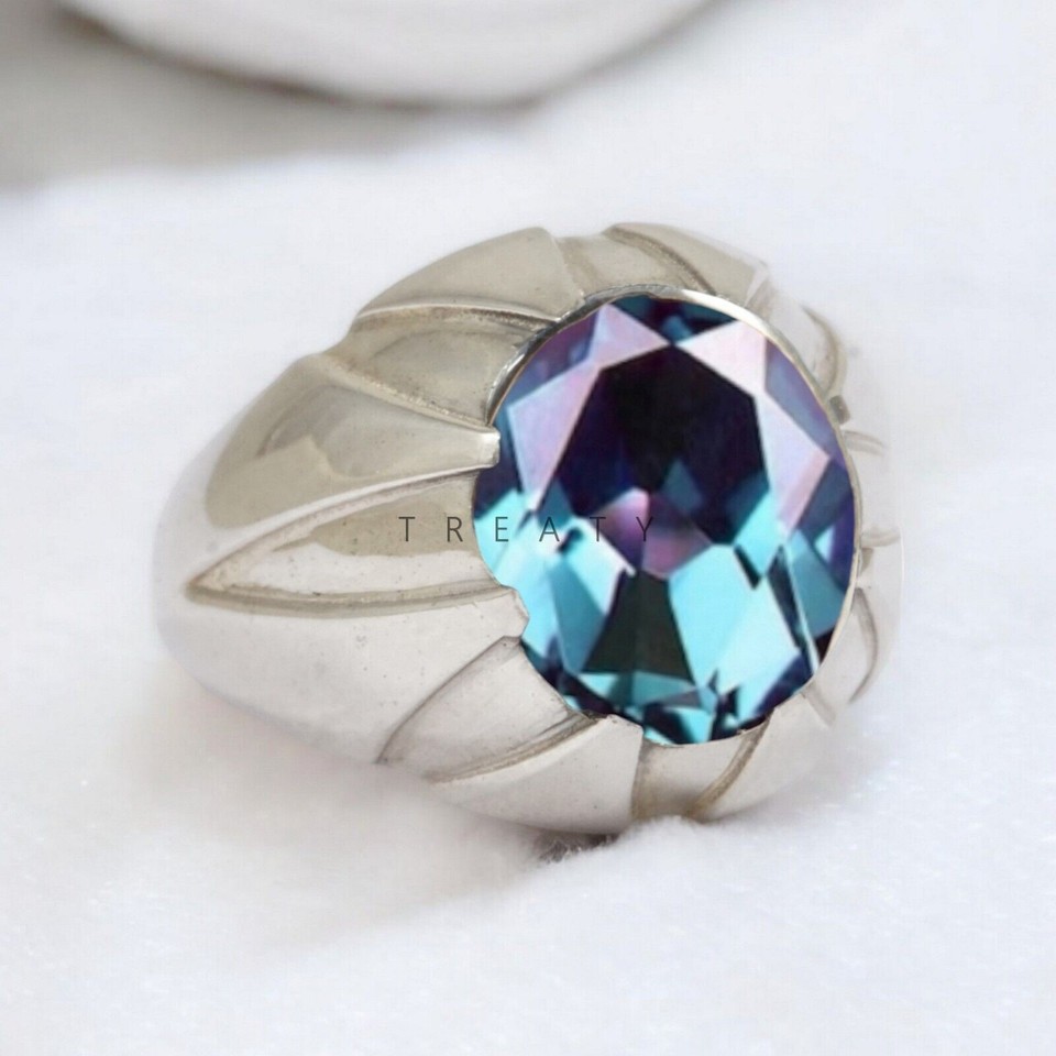 Alexandrite Oval Cut Gemstone With 925 Sterling Silver Ring For Men's ...