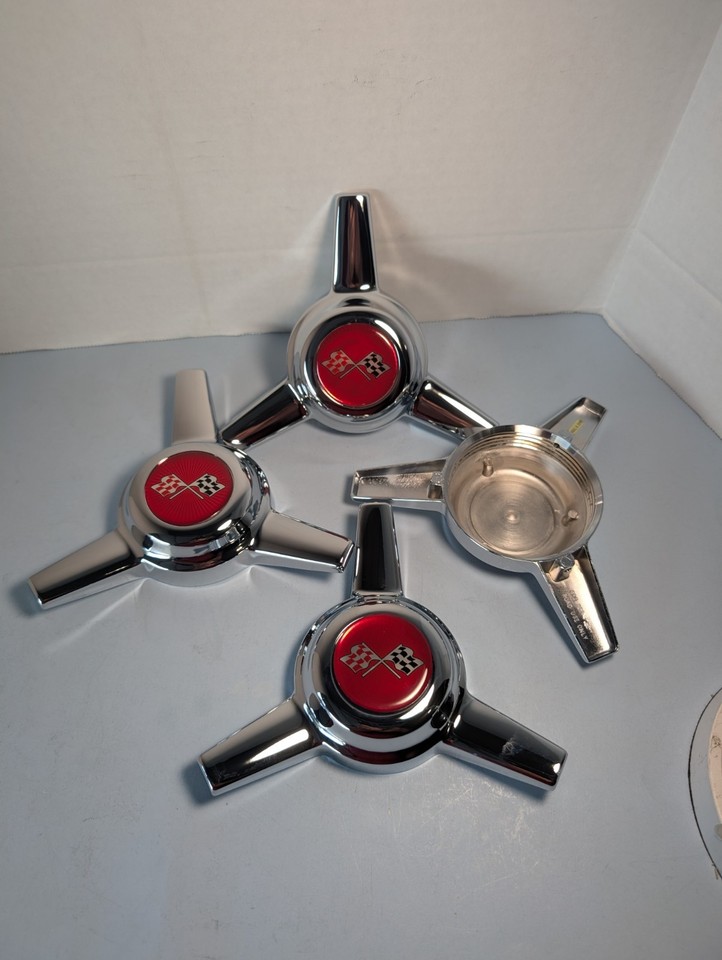 4 THREADED 3 BAR SPINNERS WHEELS WITH REDFLA EMBLEMS | eBay