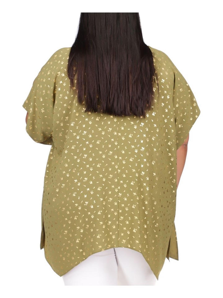 MICHAEL KORS Womens Green Flutter Sleeve Keyhole Top Plus 1X | eBay